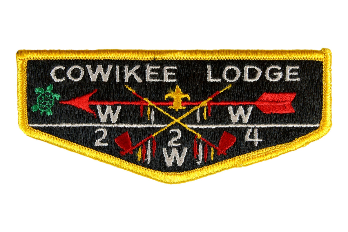 Lodge 224 Cowikee Flap S-14. 75th Anniv. Yellow border — Eagle Peak Store