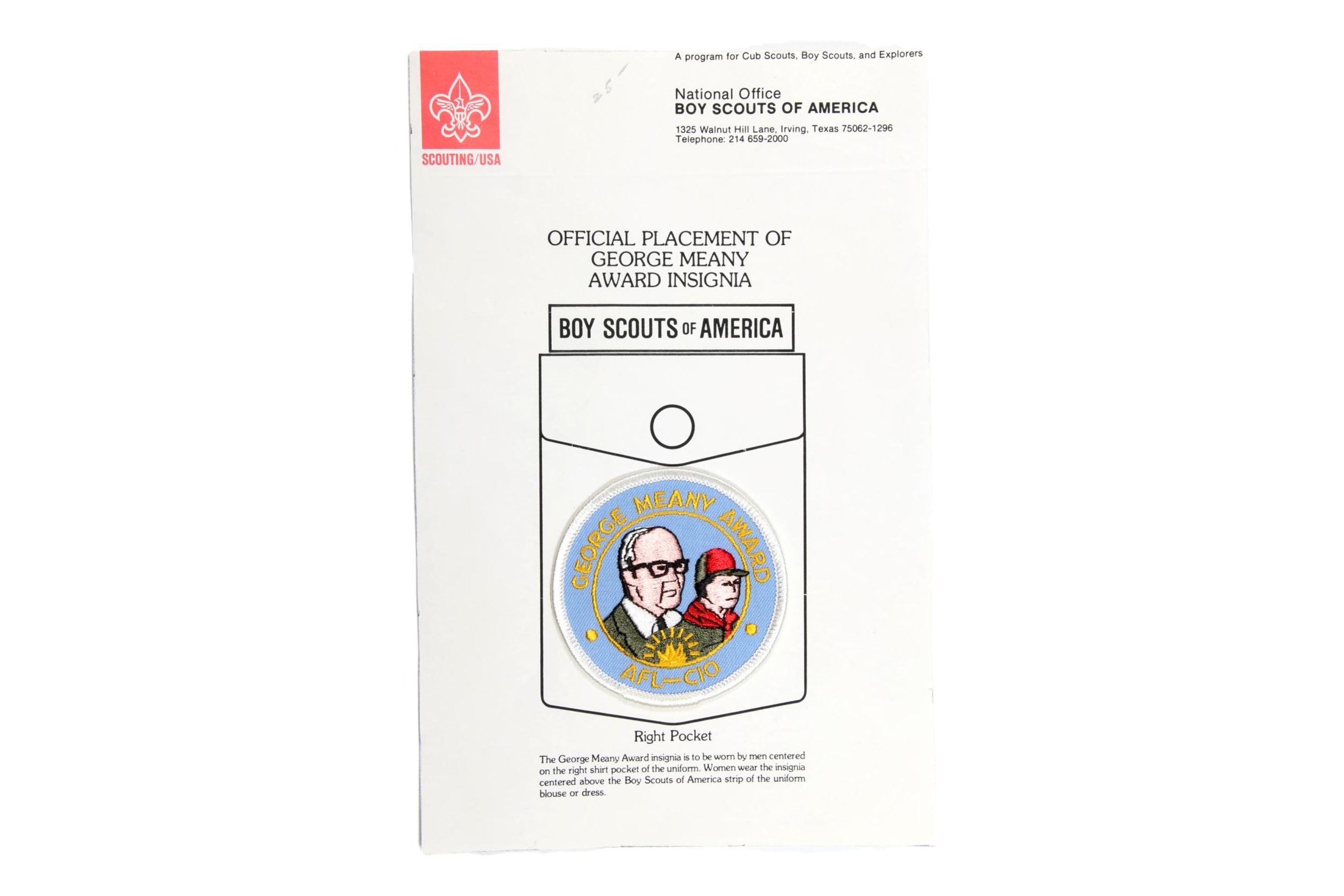 George Meany Award Patch and Placement Sheet — Eagle Peak Store