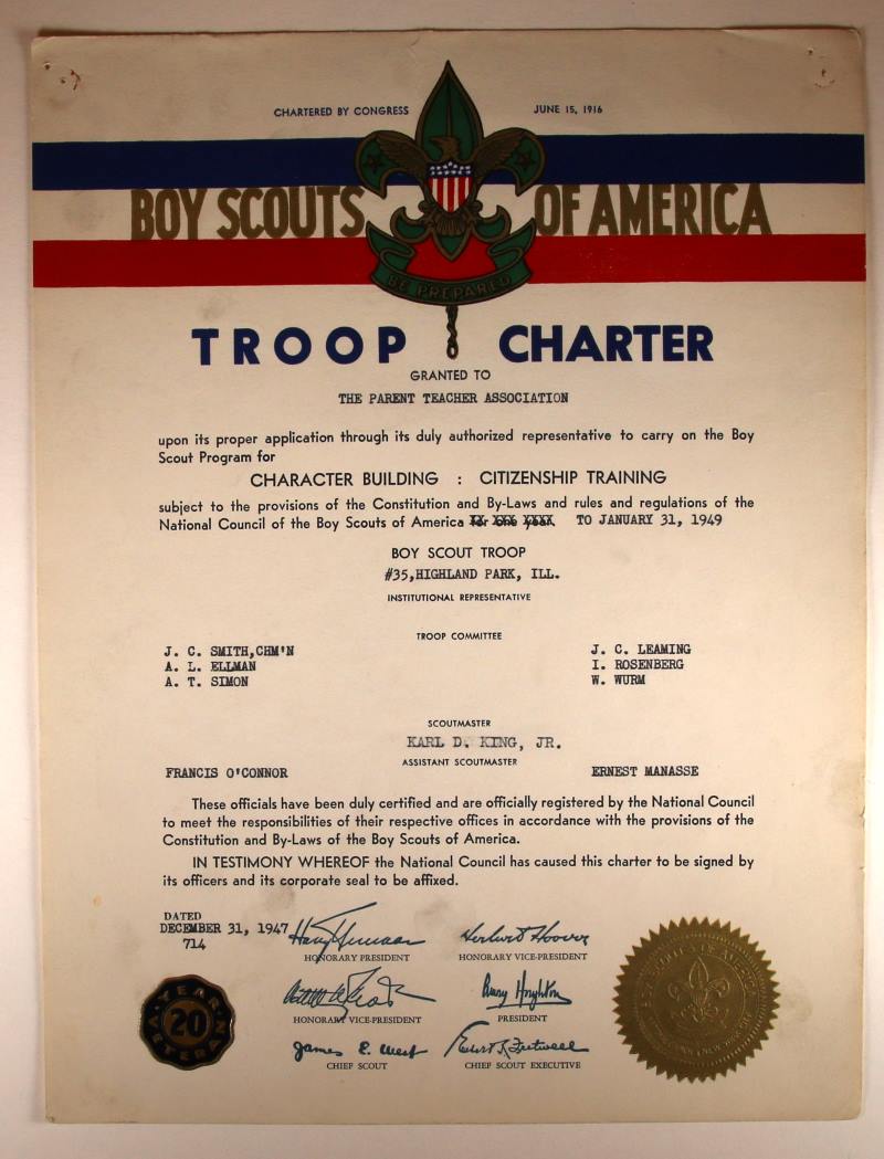 Boy Scout Troop Charter 1947 — Eagle Peak Store